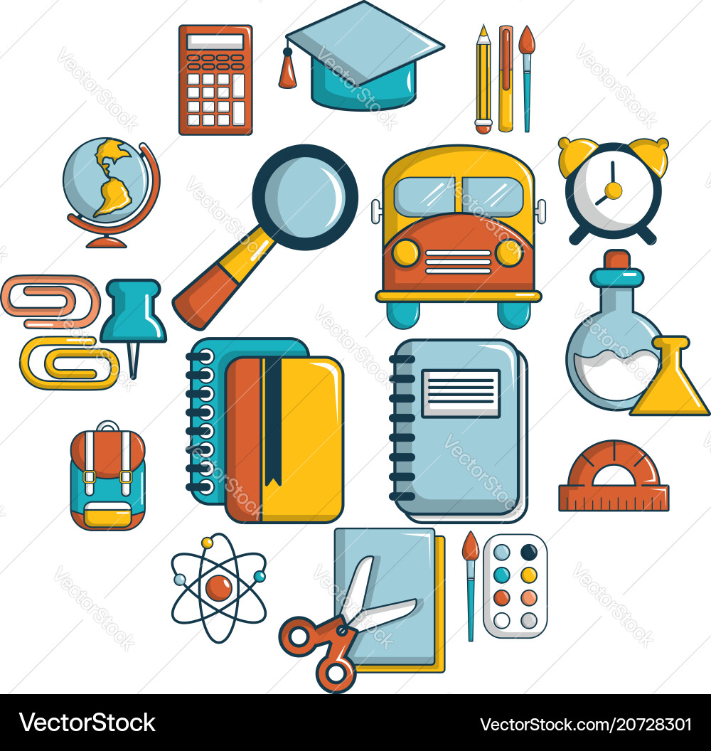 School education icons set cartoon style Vector Image