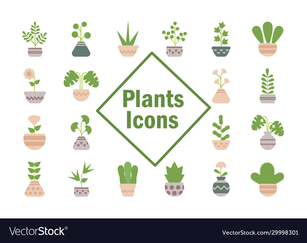 Set icons houseplants with potted Royalty Free Vector Image