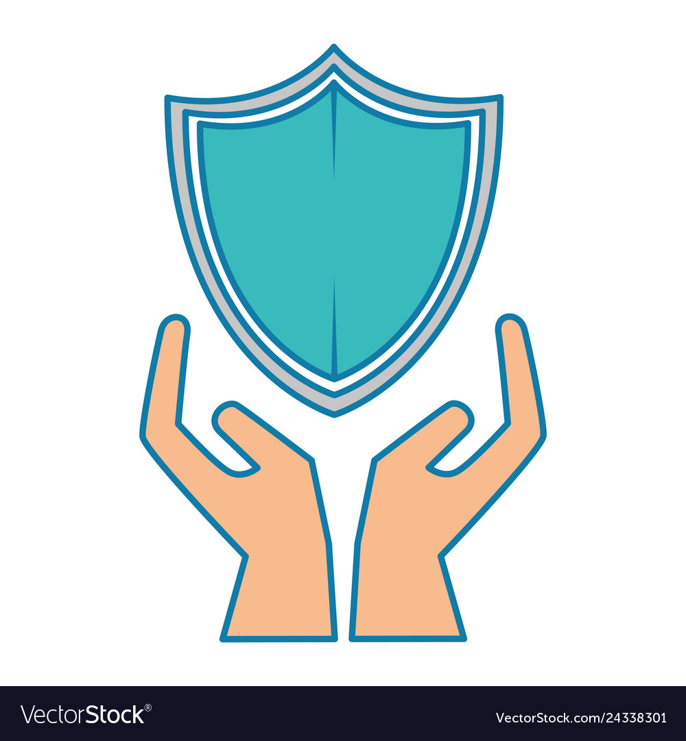 Shield guard security with hands Royalty Free Vector Image