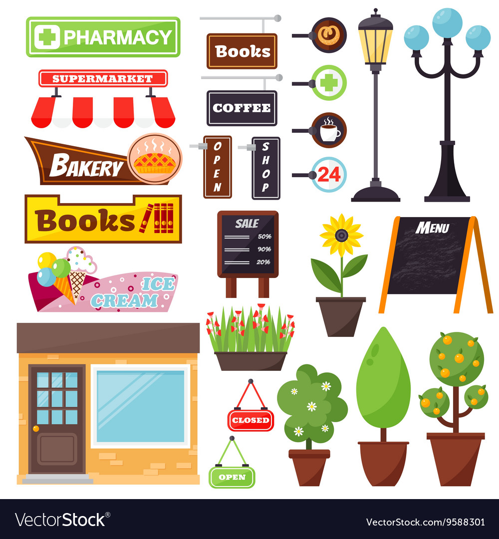 Shop facade elements set Royalty Free Vector Image