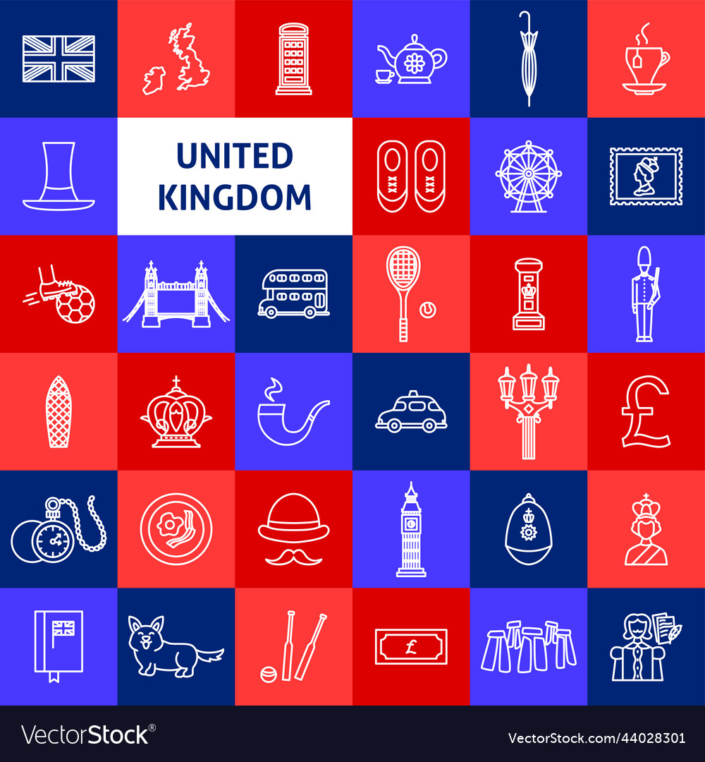 United kingdom line icons Royalty Free Vector Image