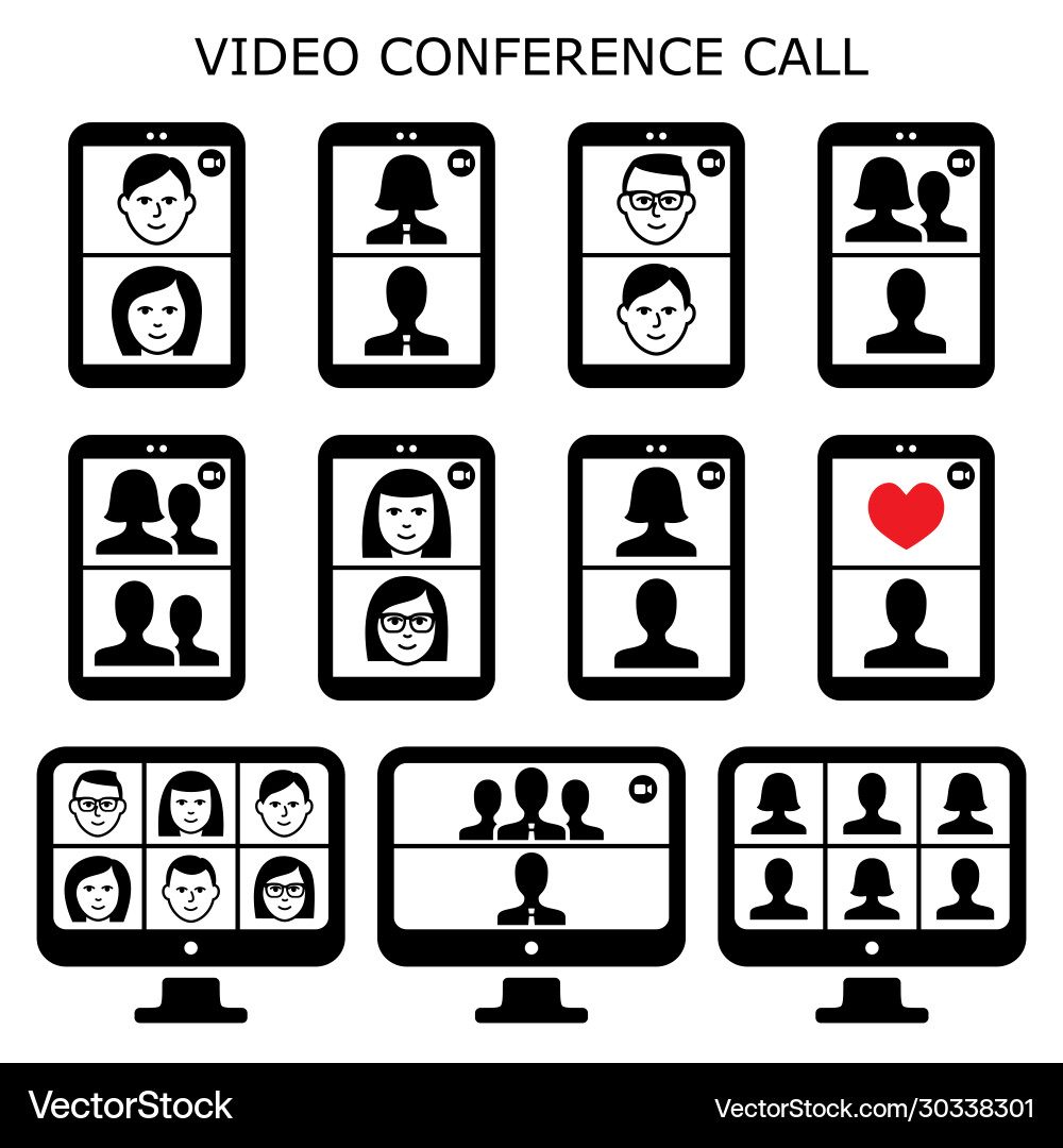 Video conference call icons set online Royalty Free Vector
