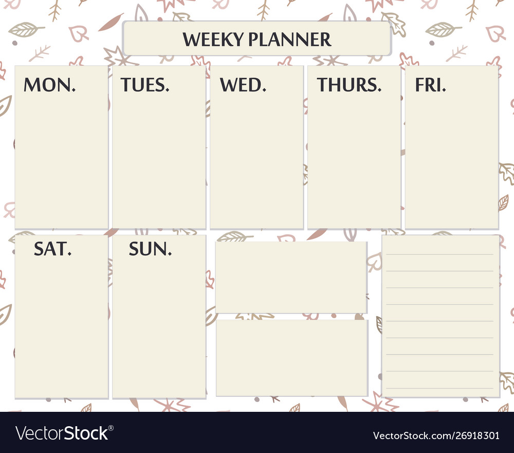 Weekly planner page template design for autumn Vector Image