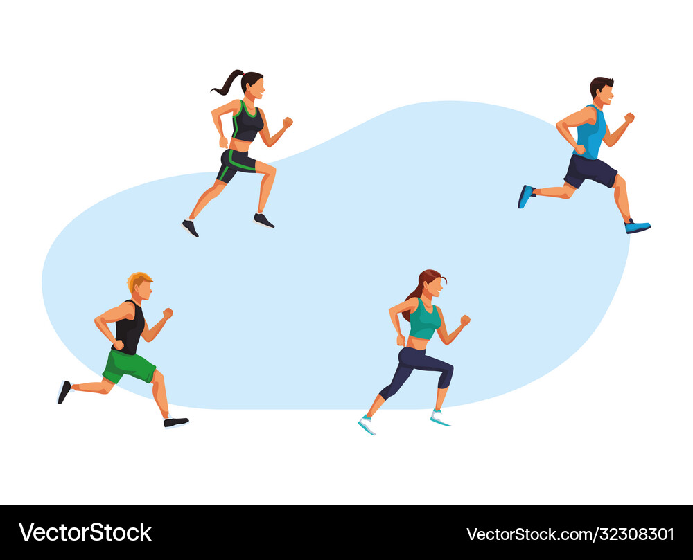 Young people running athletes avatars characters Vector Image