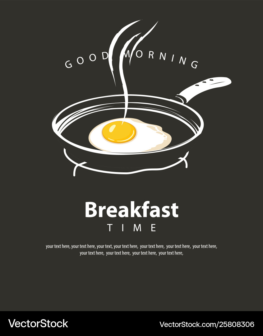 Banner for breakfast with fried egg on frying pan Vector Image