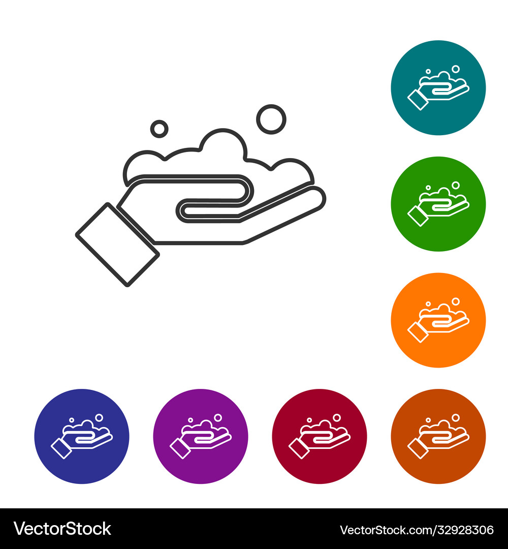 Black line washing hands with soap icon isolated Vector Image