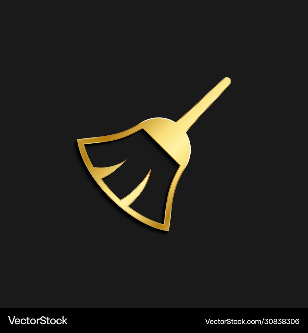 Broom duster gold icon golden Royalty Free Vector Image