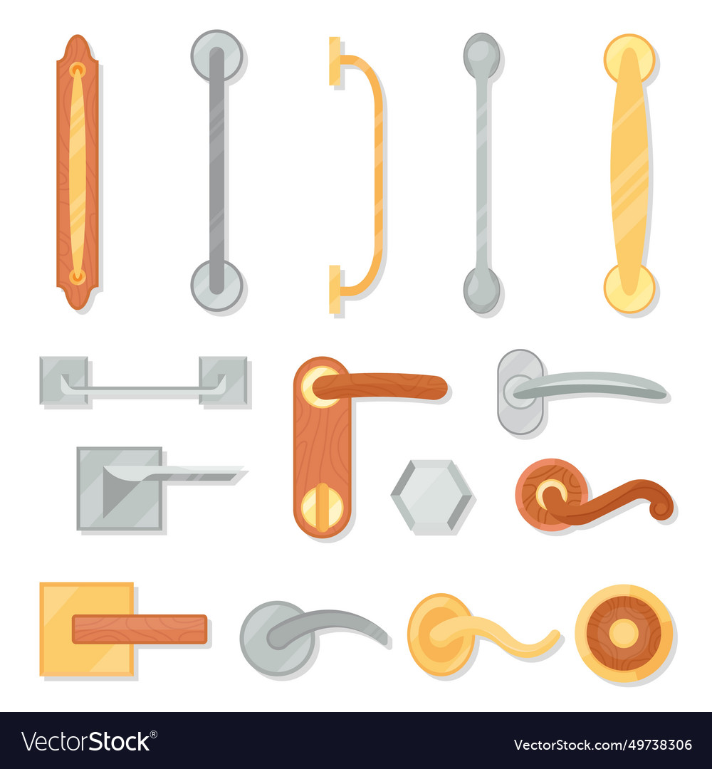 Cartoon door handles isolated flat knobs Vector Image
