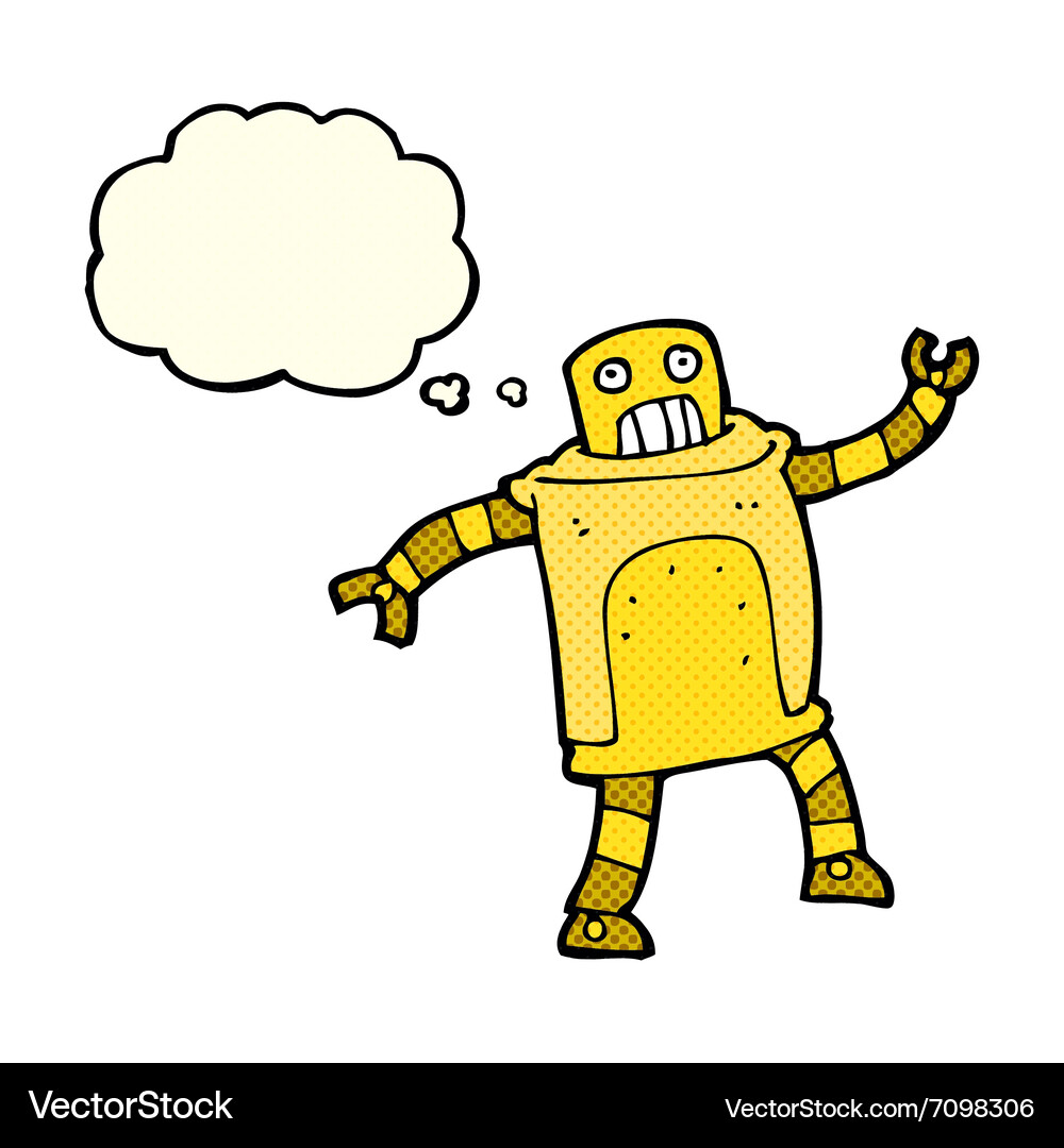 Cartoon robot with thought bubble Royalty Free Vector Image