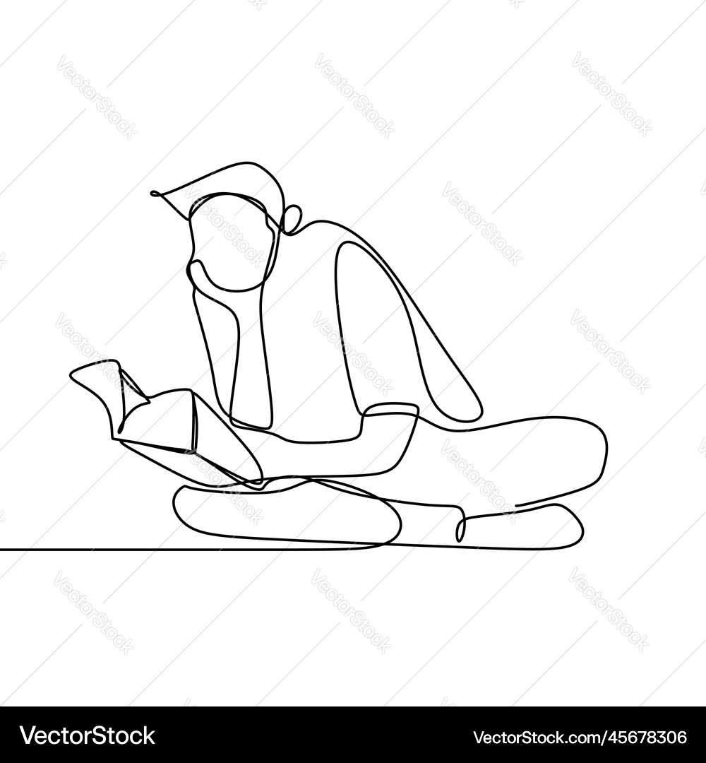Continuous line drawing of someone reading a book Vector Image