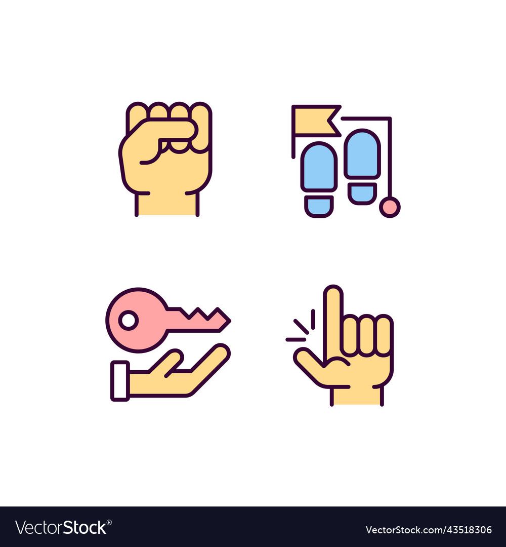 Goal setting pixel perfect rgb color icons set Vector Image