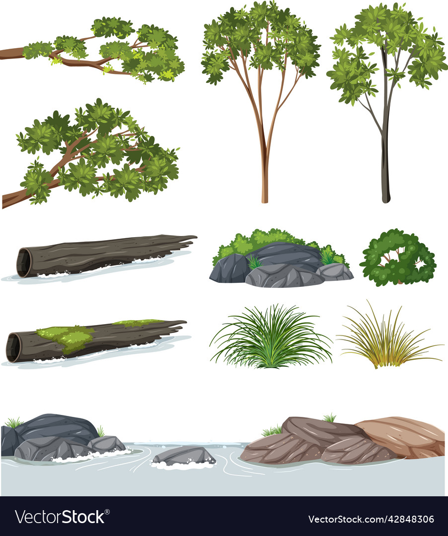Isolated trees and nature objects set Royalty Free Vector