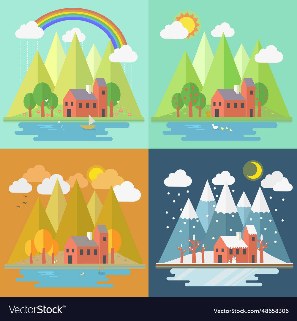 Lovely house scenery four seasons Royalty Free Vector Image Lovely house scenery four seasons Royalty Free Vector Image