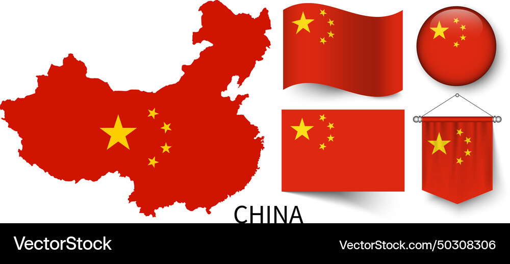 Map of china and the various flags Royalty Free Vector Image