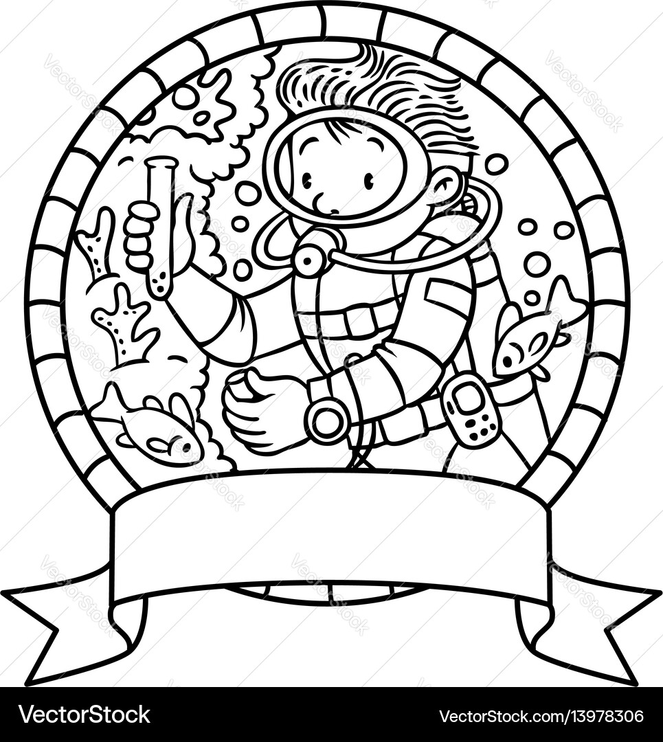 Oceanographer or diver coloring book or emblem Vector Image