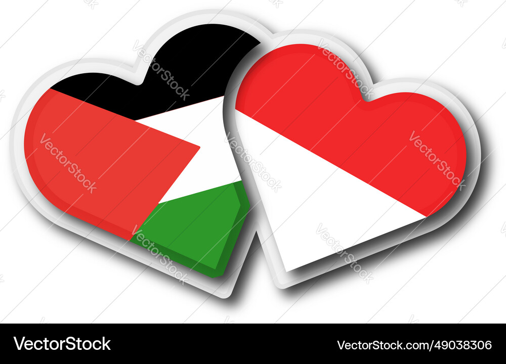 Palestine vs indonesia flag heart shape Royalty Free Vector