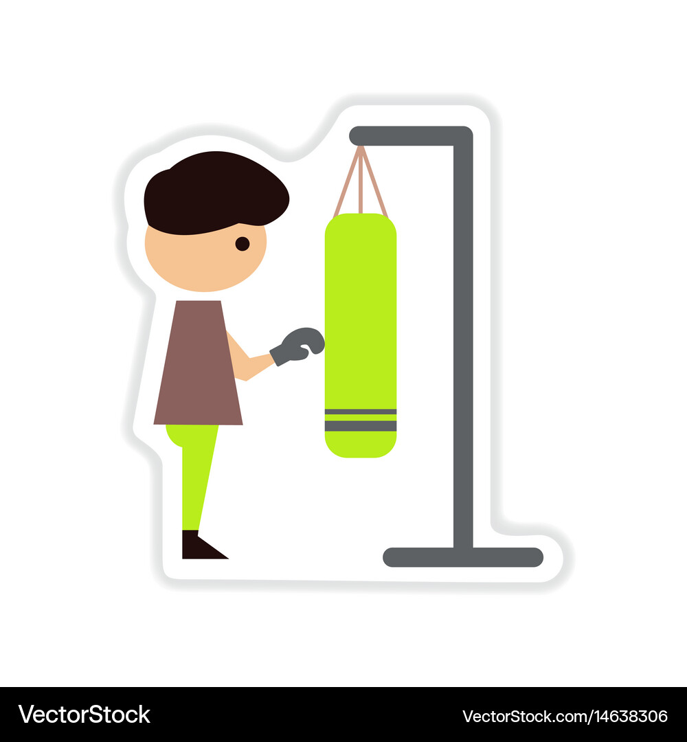 Paper sticker on white background man boxing Vector Image