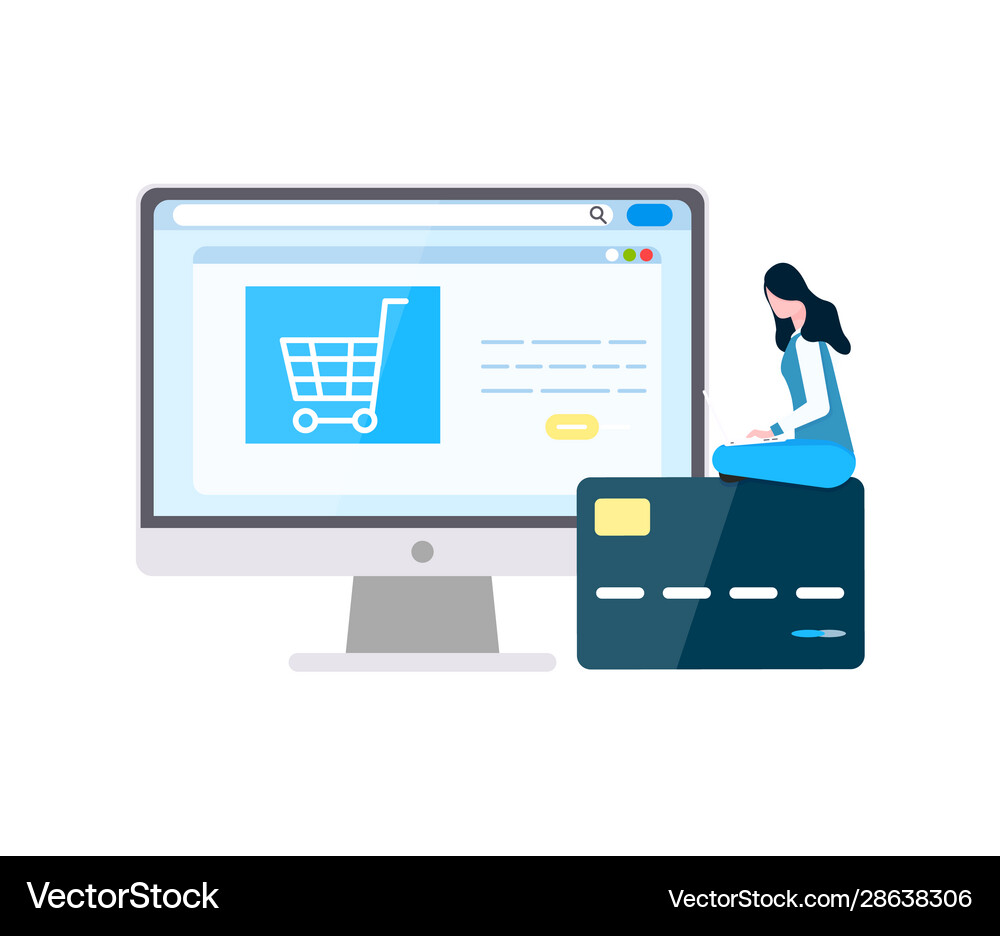 Woman ordering online purchasing items with card Vector Image