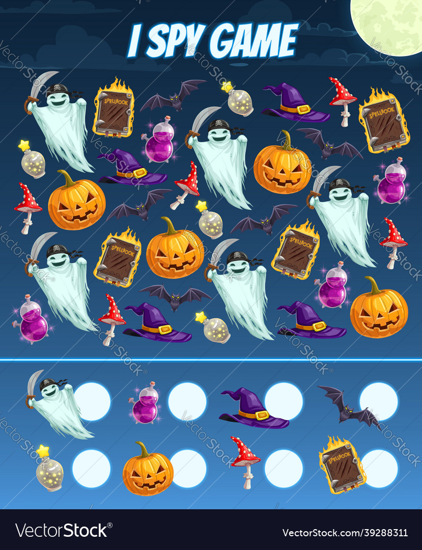 I spy game for kids with halloween characters Vector Image