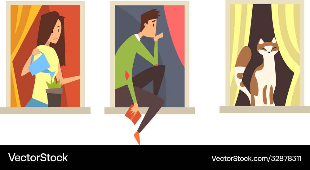 Neighbors in windows doing daily things in their Vector Image