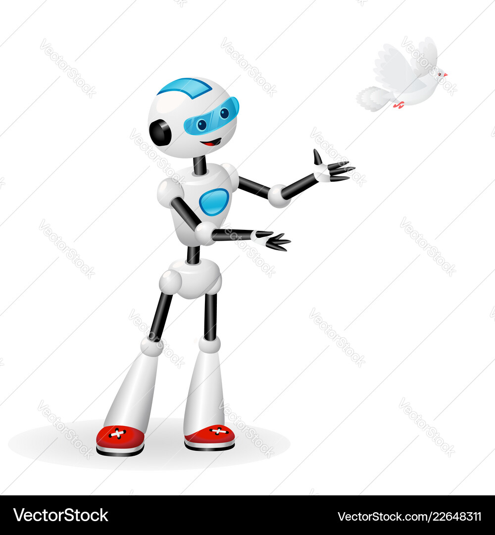 Robot releasing a dove for freedom concept Vector Image