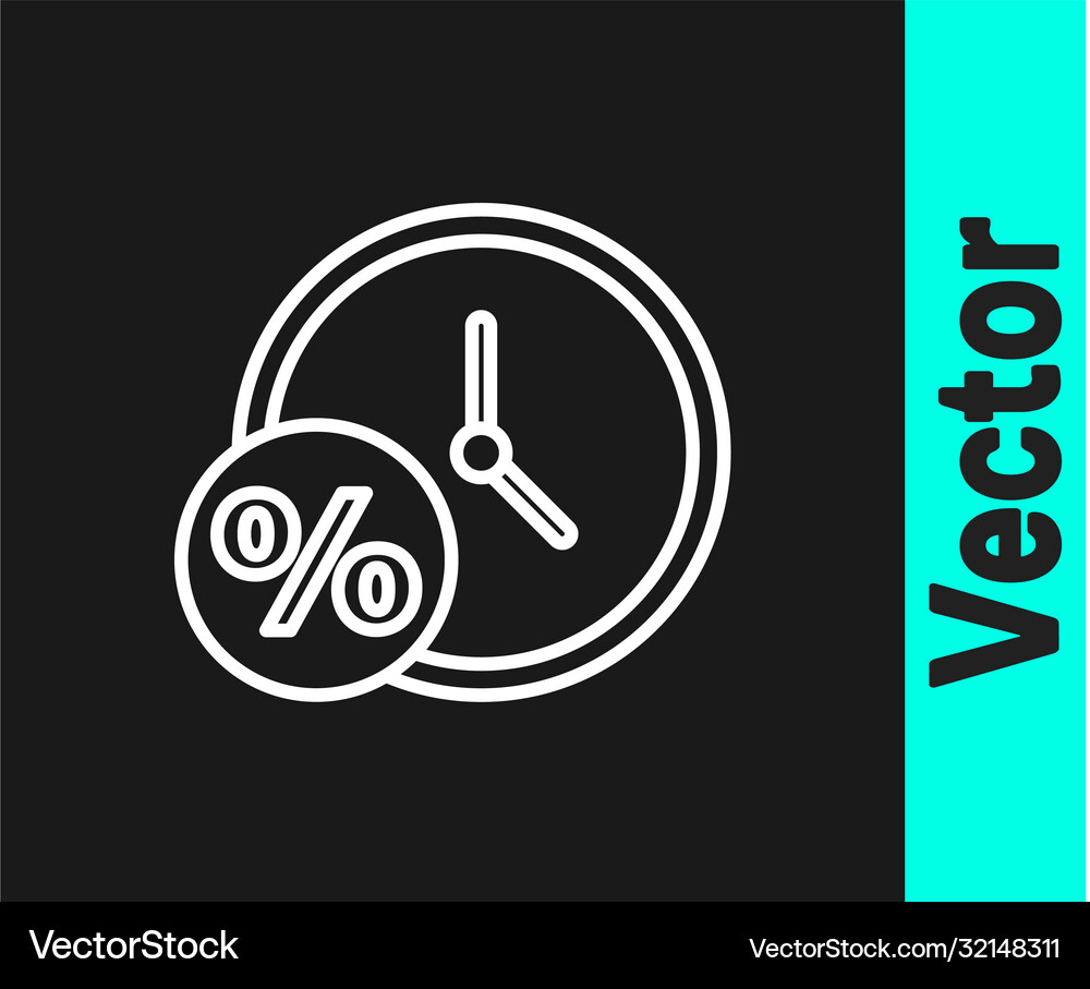 White line clock and percent icon isolated Vector Image
