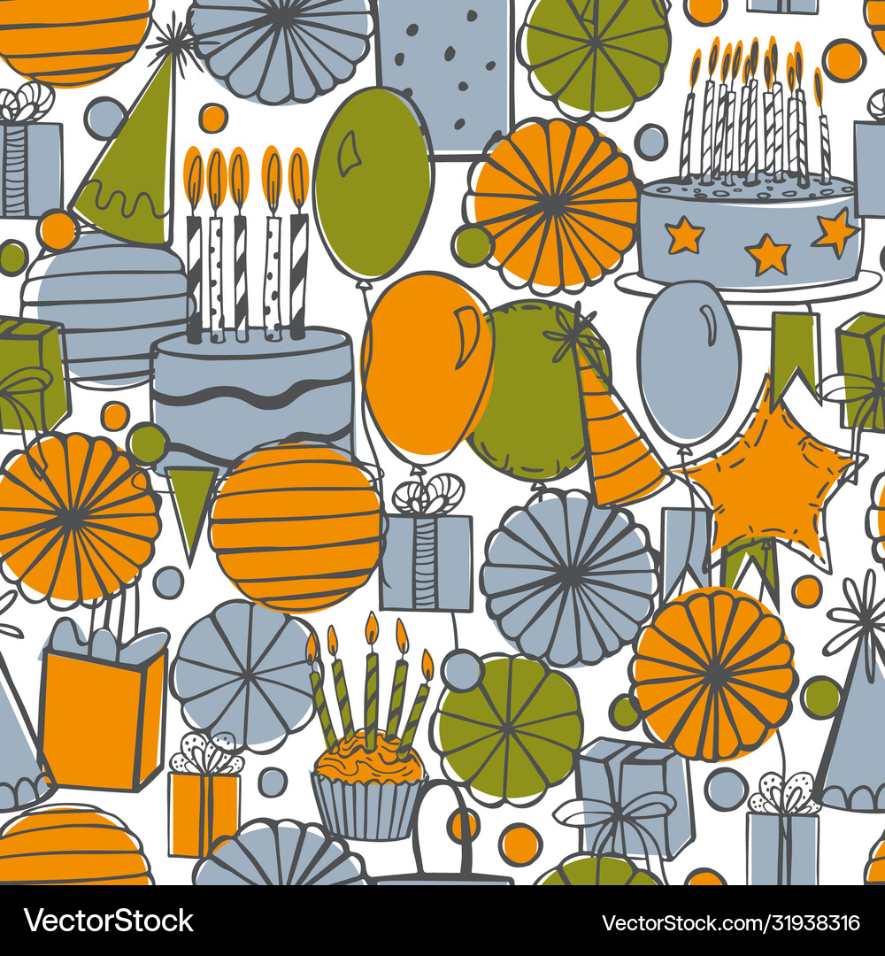 Birthday seamless pattern with gifts cake sweets Vector Image
