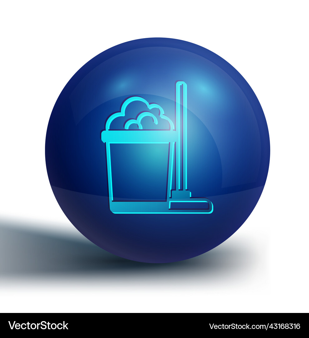 Blue mop and bucket icon isolated on white Vector Image
