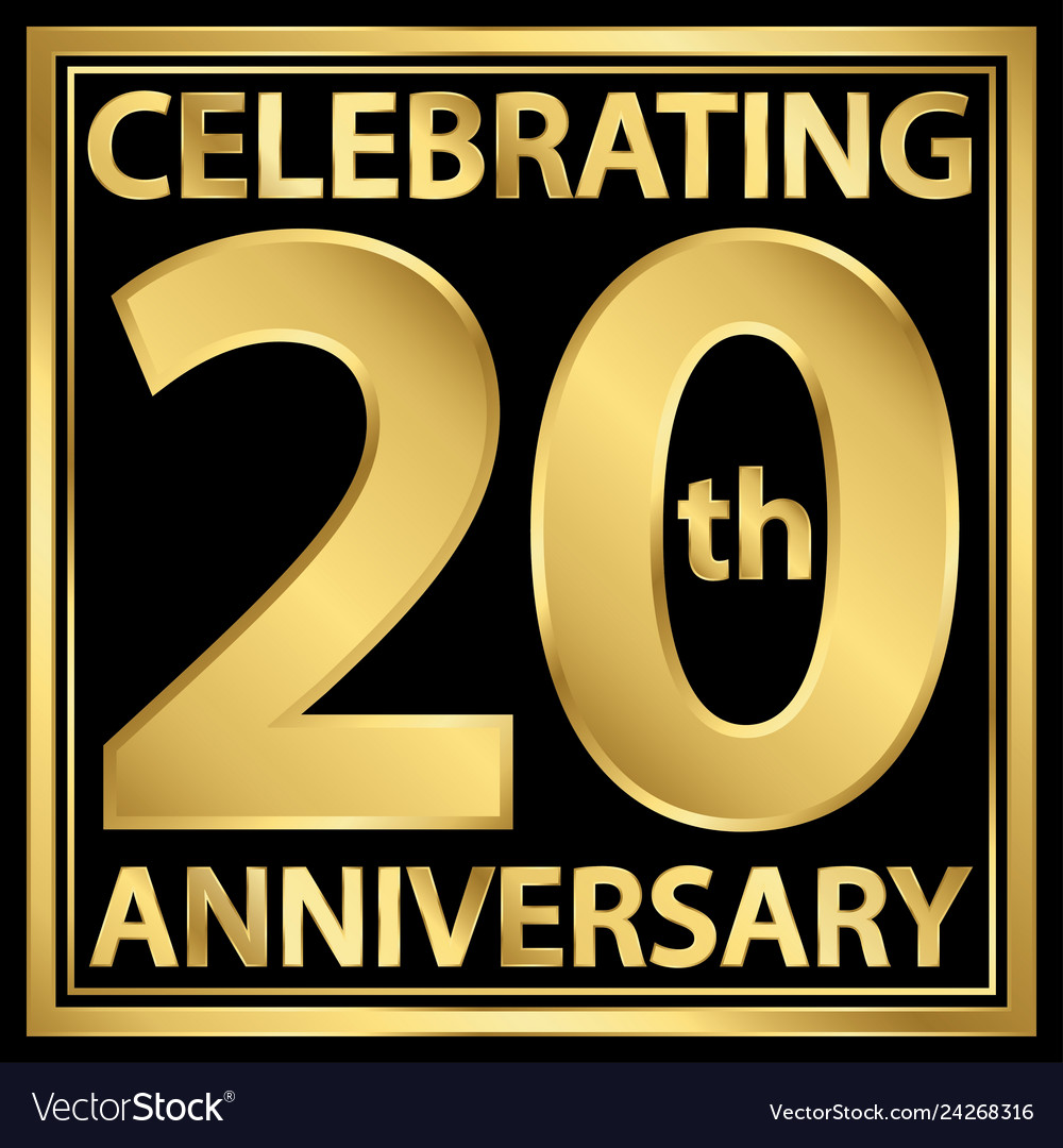 Celebrating 20th Anniversary Gold Banner Vector Image