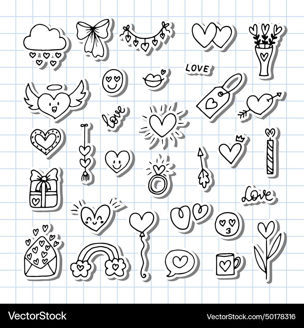 Collection of romantic objects and symbols Vector Image