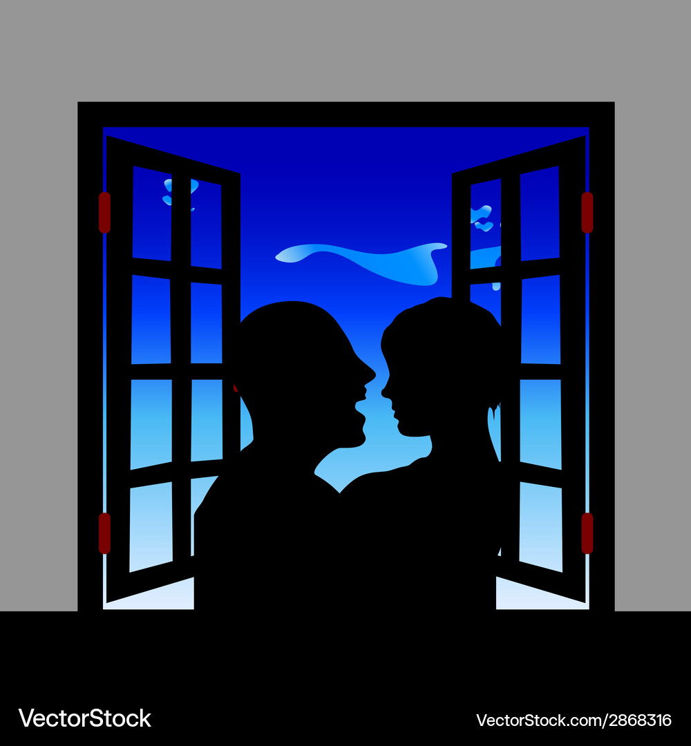 Couple silhouette front of window Royalty Free Vector Image