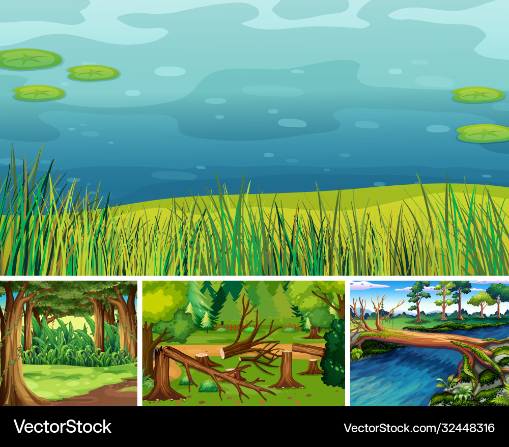 Four different nature scene forest and swamp Vector Image
