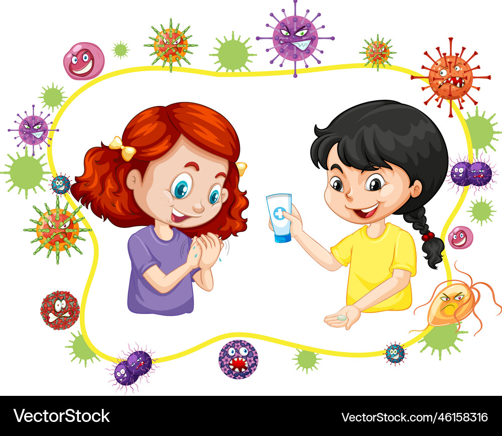 Girls cleaning hand using sanitizer alcohol Vector Image