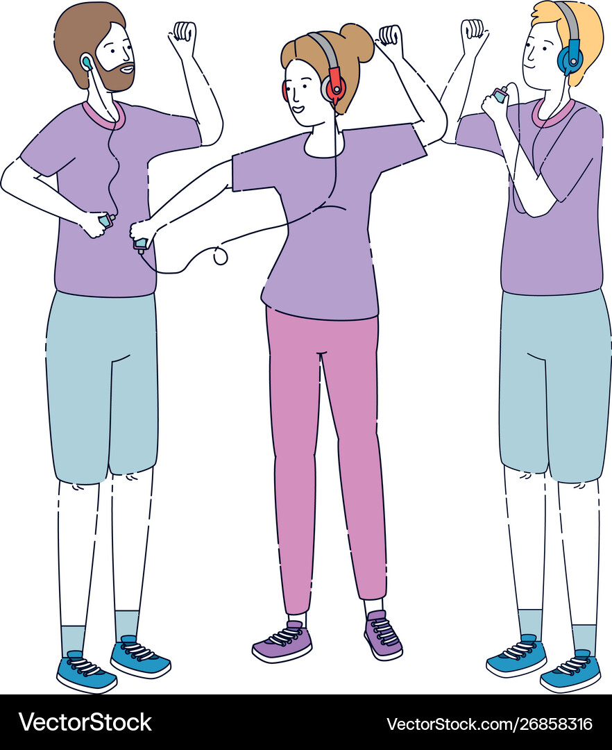 Group people listen music with player Royalty Free Vector