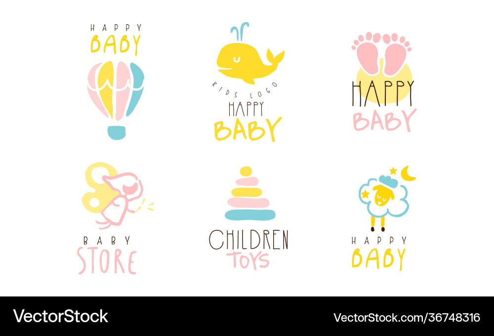 Happy baby logo design collection store Royalty Free Vector