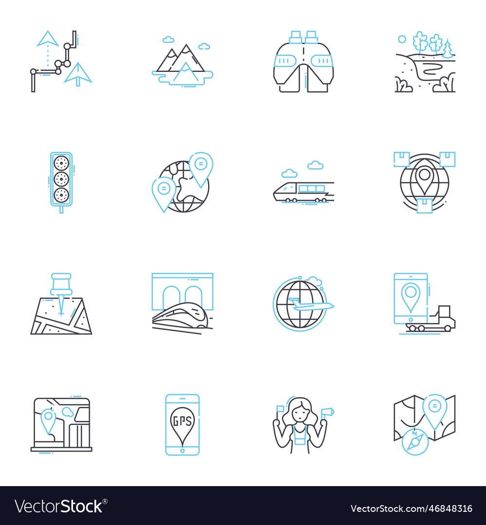 Location tracking linear icons set geolocation Vector Image Location tracking linear icons set geolocation Vector Image