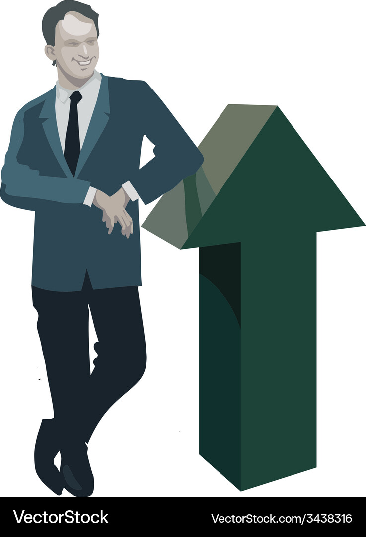 Man standing leaning on the up arrow Royalty Free Vector