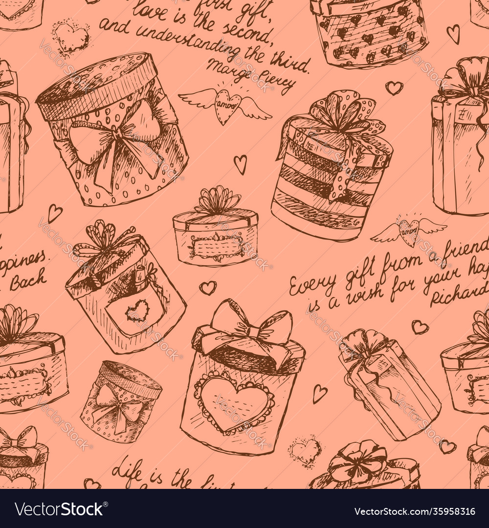 Seamless gift present boxes pattern Royalty Free Vector