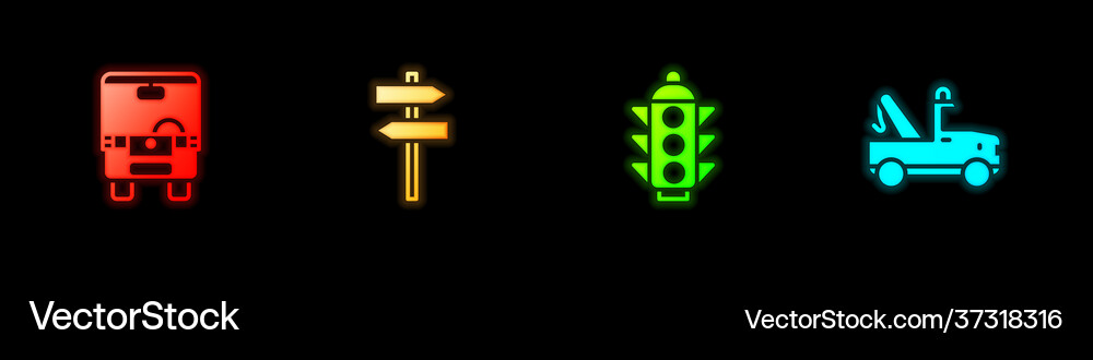 Set bus road traffic signpost traffic light Vector Image
