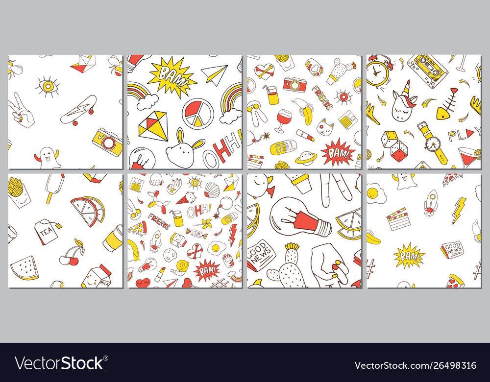 Set seamless pattern with patch doodles Royalty Free Vector