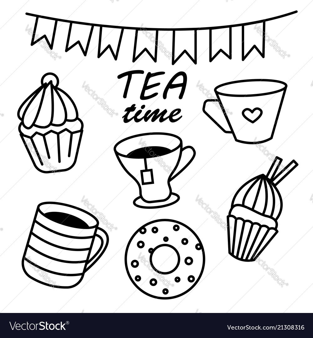 Tea time set Royalty Free Vector Image - VectorStock