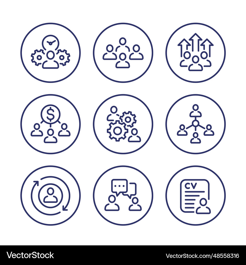 Team management hr line icons on white Royalty Free Vector