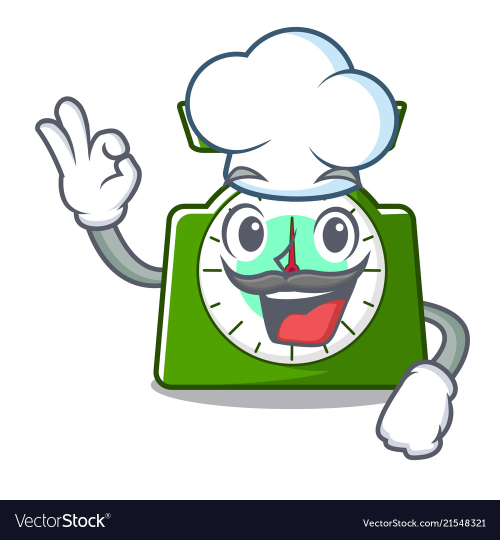 Chef kitchen scale character cartoon Royalty Free Vector