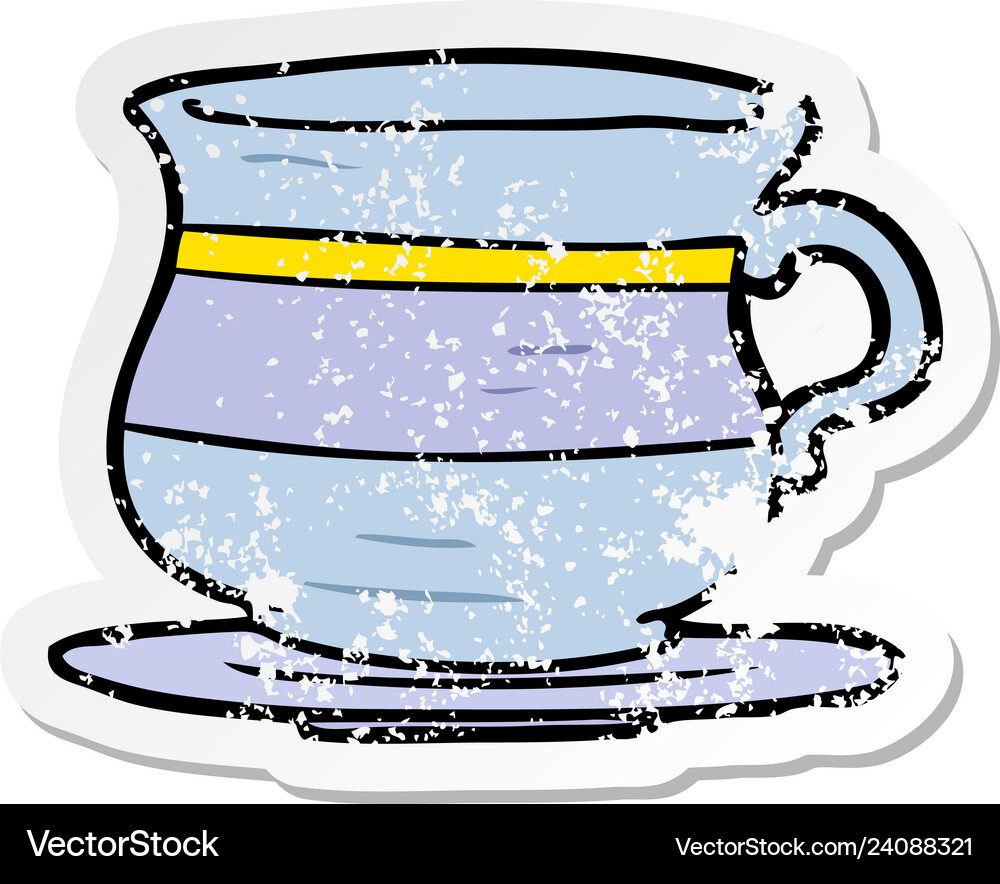 Distressed sticker of a cartoon old tea cup Vector Image