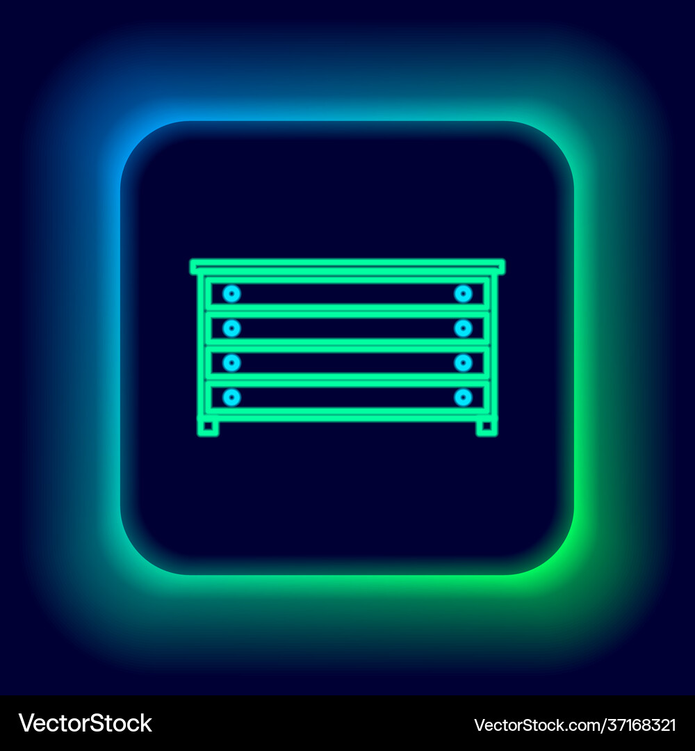 Glowing neon line chest drawers icon isolated Vector Image