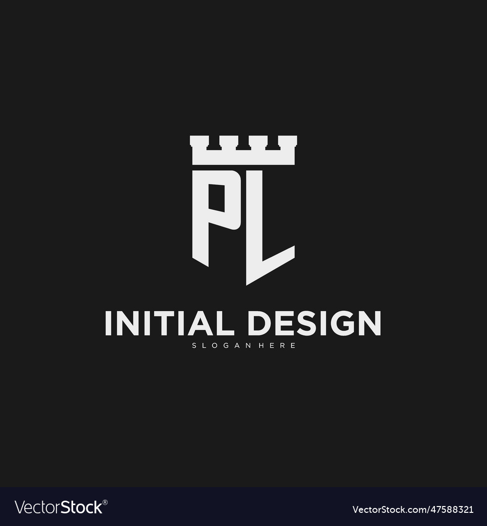 Initials pl logo monogram with shield Royalty Free Vector
