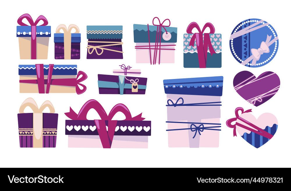 Presents in wrapping paper and ribbon bows Vector Image