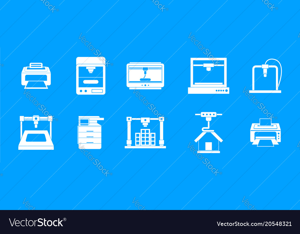 Printer icon blue set Royalty Free Vector Image