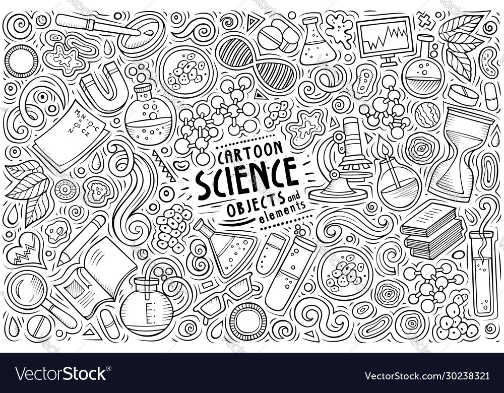 Set science theme items objects Royalty Free Vector Image
