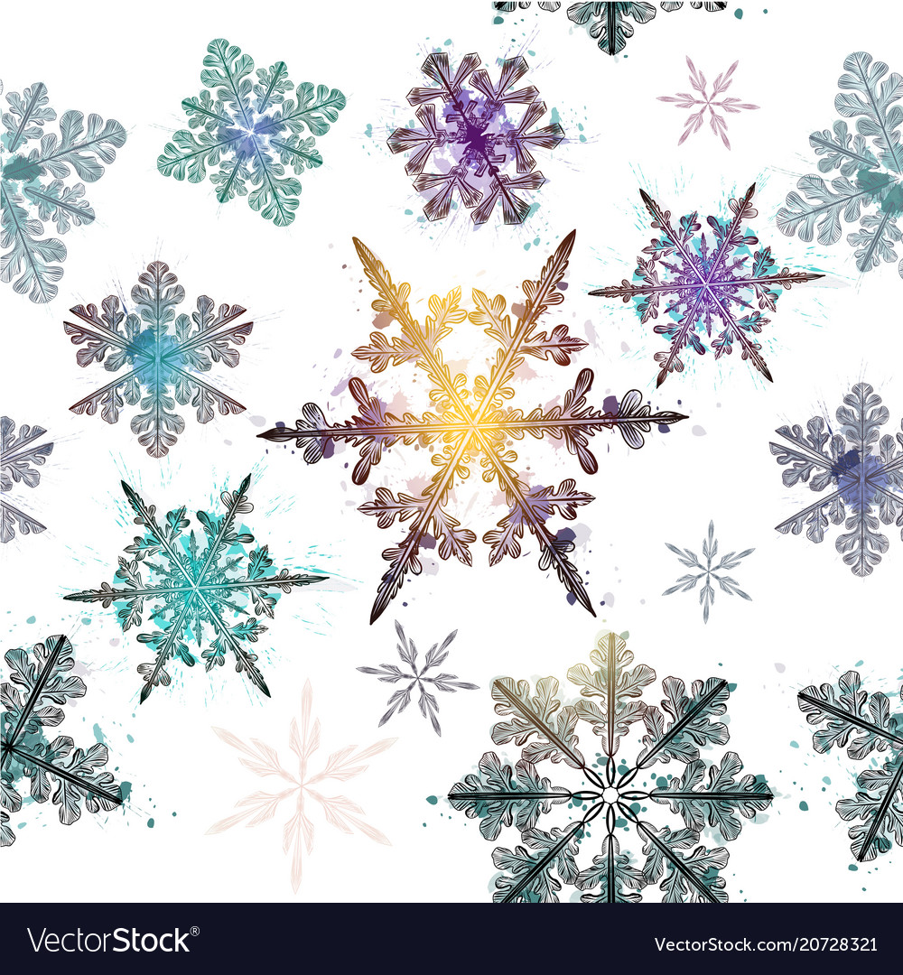 Wallpaper pattern with hand drawn shiny snowflakes